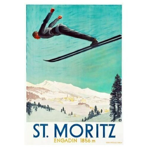 Плакат, постер на холсте Skiing-St. Moritz-Горные лыжи-Санкт-Мориц. Размер 42 х 60 см