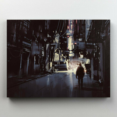 Интерьерная картина на холсте "Человек гуляет по одинокому городу" размер 40x30 см