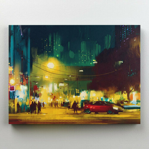 Интерьерная картина на холсте "Живопись - ночная сцена городского пейзажа" размер 60x45 см