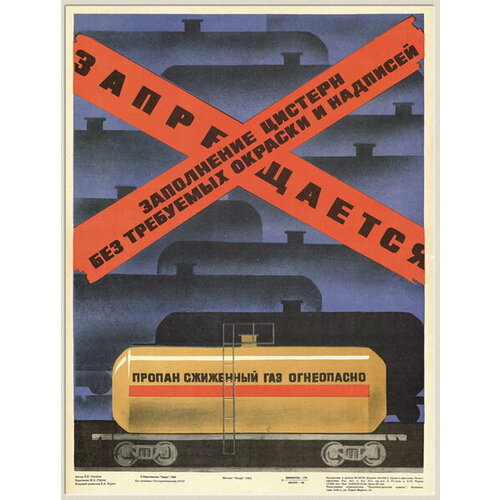 Советский плакат, постер на холсте Правило по заполнению цистерн. Размер 42 х 60 см