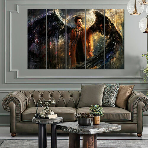 Модульная картина/Модульная картина на холсте в подарок/Supernatural Castiel The Dark Angel/Сверхъестественное Кастиэль тёмный ангел 150х100