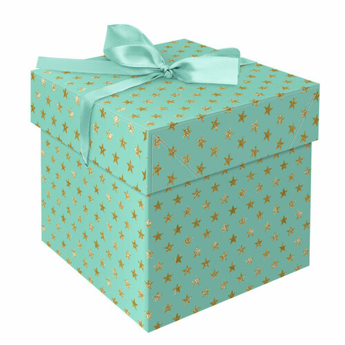Коробка складная подарочная MESHU "Stars", (15*15*15см), с лентой, отд. блестками, 359476