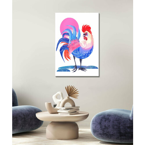 Картина - Курица, курицы, курочка, петух, петухи, красивые породы куриц, стилизация курица, рисунок курица, курица арт, петух арт (23) 60х80