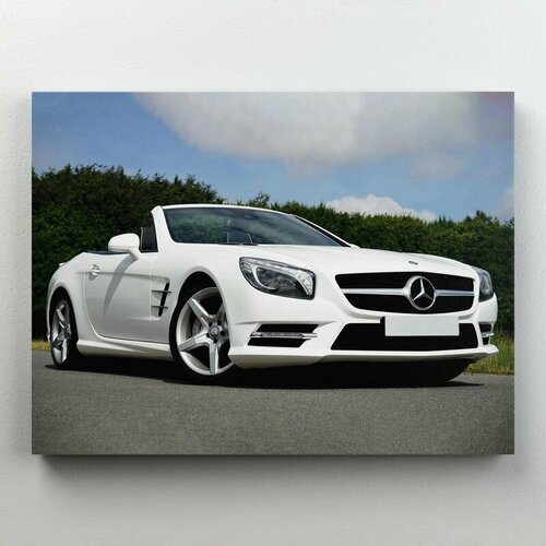 Интерьерная картина на холсте "Белый кабриолет - Mercedes-Benz SL R231" размер 60x45 см