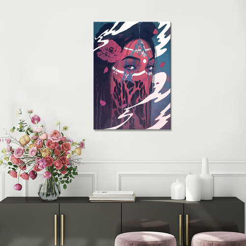 Интерьерная картина на холсте - Девушка красное лицо роза арт 60х80