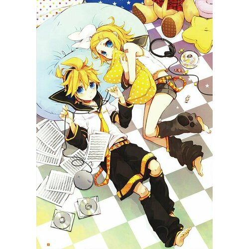 Плакат, постер на бумаге Vocaloid: Kagamine Len Rin. Размер 30 х 42 см