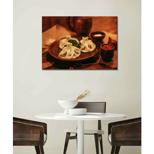 Картина/Картина на холсте для интерьера/Картина на стену/Картина для кухни/ - порция хинкали 40х60