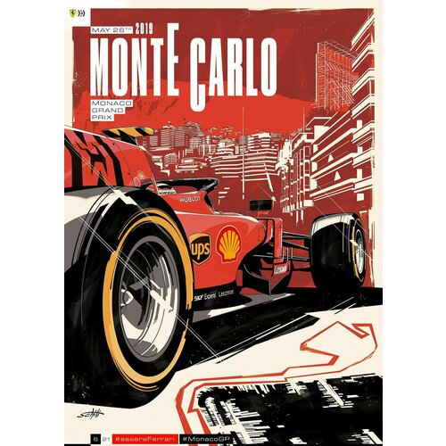 Плакат, постер на бумаге F1 Ferrari Monte Carlo. Размер 42 на 60 см