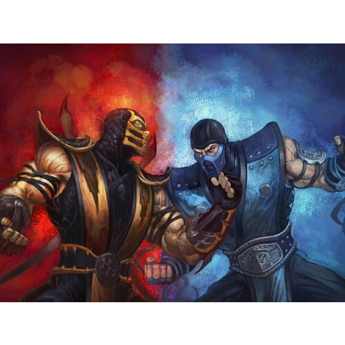 Плакат, постер на бумаге Mortal Kombat: Sub Zero and Scorpion/Мортал Комбат: Саб Зиро и Скорпион/игровые/игра/компьютерные герои . Размер 30 х 42 см