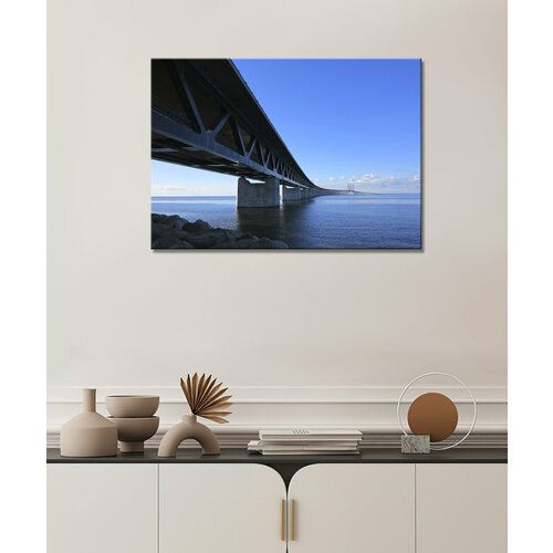 Картина/Картина на холсте для интерьера/Картина на стену/Картина для кухни/ - Швеция/Эресуннский мост-тоннель (2) 30х40