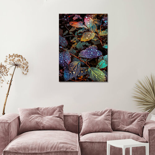 Интерьерная картина на холсте - Цветные листья и капельки росы 40х60