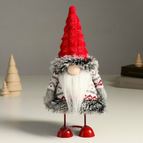 Кукла интерьерная "Дед Мороз в вязанном кафтане с узорами" 26 см 9488059