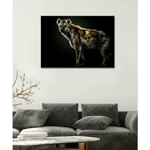Картина - гиена, гиена арт, гиена на чёрном фоне, гиена минимализм (3) 60х80