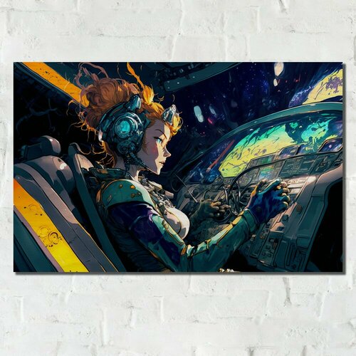 Картина интерьерная на дереве sci fi девушка космонавт - 11729