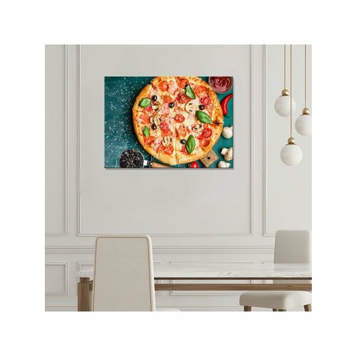 Картина на холсте с подрамником Пицца синий фон 60х80