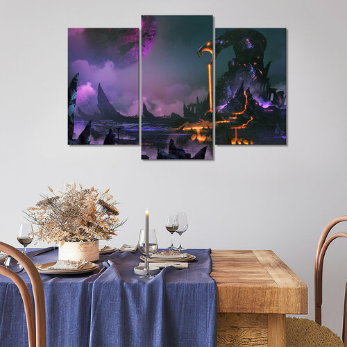 Модульная картина/Модульная картина на холсте в подарок/Purple fantasy landscape/Фиолетовый фэнтези пейзаж 120х80