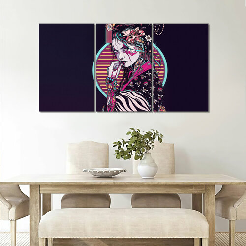 Модульная картина/Модульная картина на холсте/Модульная картина в подарок/ Japanese geisha - Японская гейша 90х50