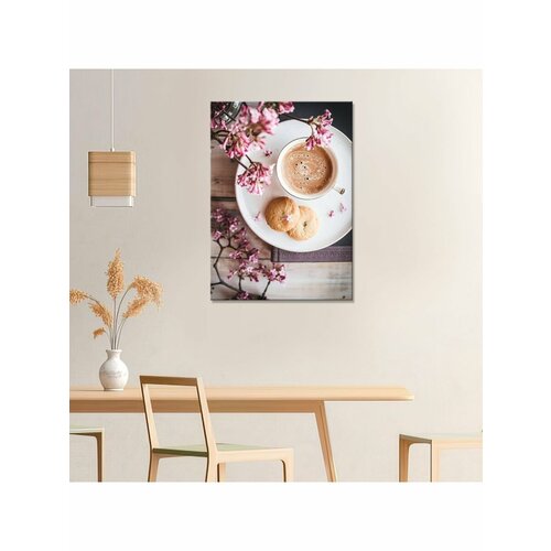 Картина на холсте с подрамником Кофе цветы и десерт 20х30