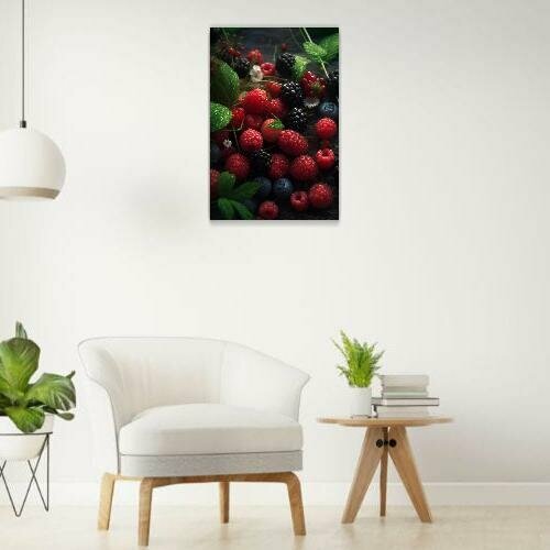 Картина на холсте 60x90 Альянс Лес "Лесные ягоды, малина, черника 1" на подрамнике / интерьер/ декор