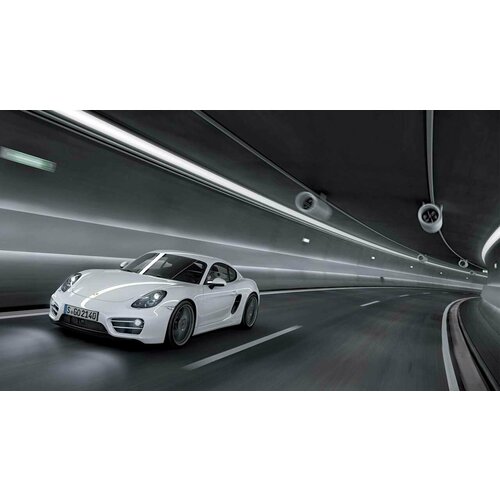 Картина на холсте 60x110 Альянс Лес "Porsche Cayman белый Тоннель" на подрамнике / интерьер/ декор