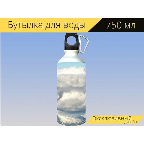 Бутылка фляга для воды "Пейзаж, горы, снег" 750 мл. с карабином и принтом