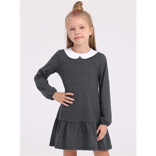 Школьное платье Апрель, размер 72-140, белый, серый