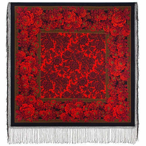 Платок Павловопосадская платочная мануфактура,148х148 см, красный, черный