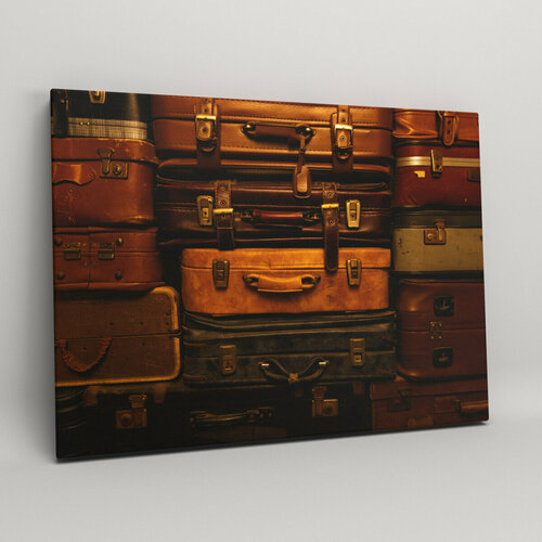 Картина на холсте (интерьерный постер) "Стопка чемоданов" в скандинавском стиле, с деревянным подрамником, размер 60x45 см