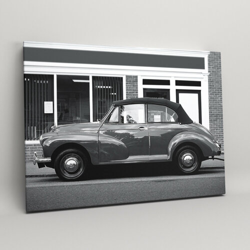 Картина на холсте (интерьерный постер) "Черно-белый автомобиль" в ретро стиле, с деревянным подрамником, размер 60x45 см