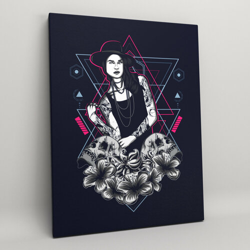 Картина на холсте (интерьерный постер) "Девушка с татуировками", с деревянным подрамником, размер 45x60 см