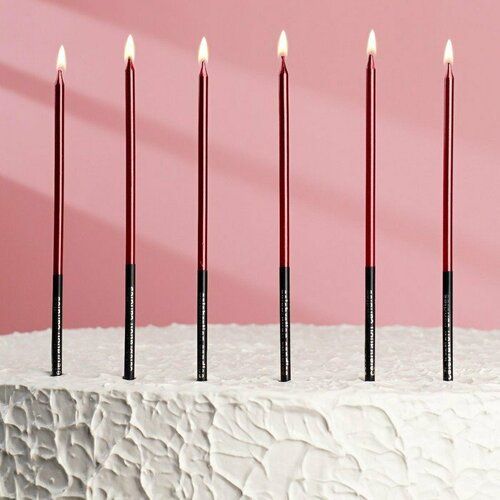 Свечи в торт "Праздник", 6 шт, 14,5 см, красный с чёрным (комплект из 14 шт)