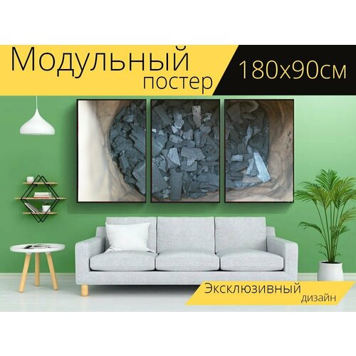 Модульный постер "Деньги, древесный уголь, сумка" 180 x 90 см. для интерьера