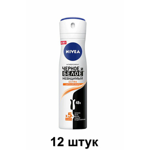 Nivea Антиперспирант-спрей Черное и белое, Невидимый Extra, женский, 150 мл, 12 шт