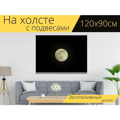 Картина на холсте "Полная луна, луна, ночь" с подвесами 120х90 см. для интерьера