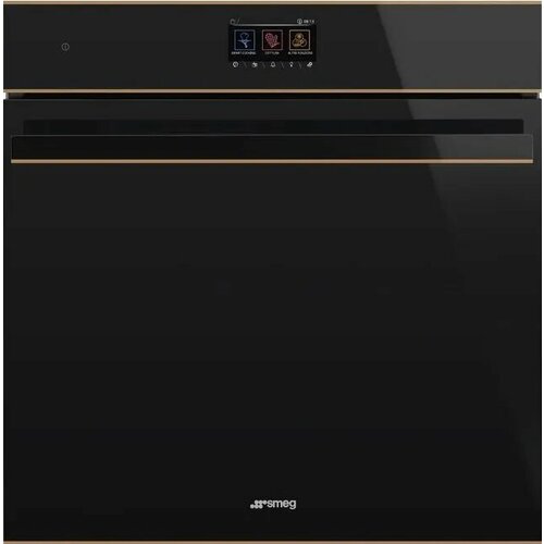 Духовой шкаф Электрический SMEG SO6604S4PNR, комбинированный с паром, черное стекло, медный профиль