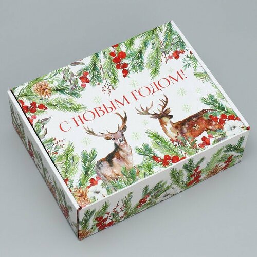 Дарите Счастье Коробка складная «Новогодняя акварель», 27 × 21 × 9 см
