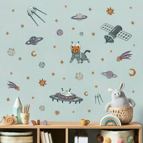 Наклейка интерьерная цветная "Кот в космосе" 30х60 см