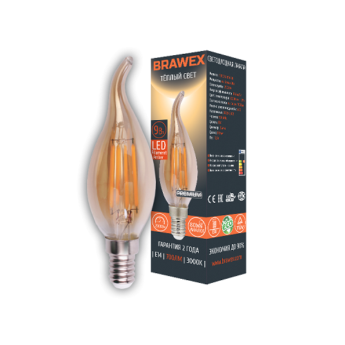 Упаковка светодиодных ламп Brawex LED Filament Candle золотая 9W 3000K E14 C35QFA-E14-9L (10шт)