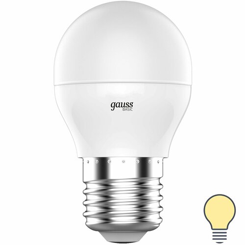 Лампа светодиодная Gauss E27 170-240 В 5.5 Вт шар матовая 470 лм, теплый белый свет