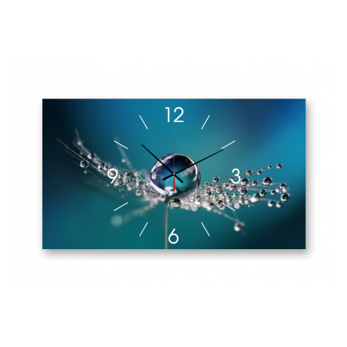 Часы настенные на стекле | Diva Kartina | Природа. Капля воды на цветке | 70X40 см | Немецкий механизм