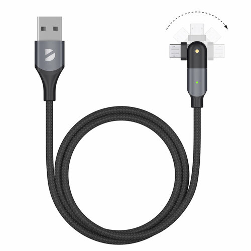 Дата-кабель USB-A - micro USB, поворотный, 180˚, USB 2.0, 1.2м, алюминий, нейлон, черный, крафт, Deppa 72324-OZ