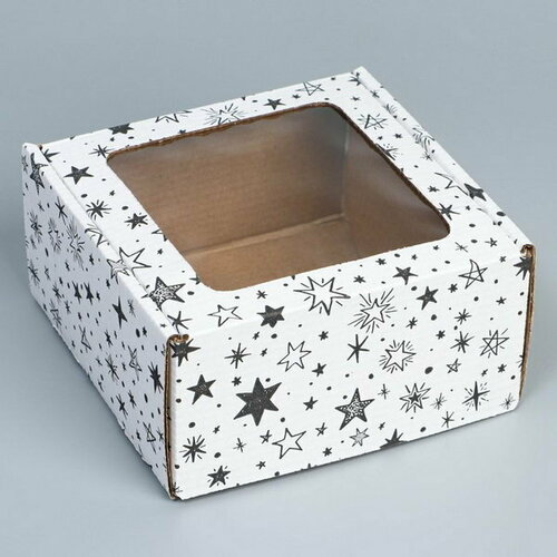 Коробка сборная с окном "Звезды", белый, 16х8х16 см, 5 шт.