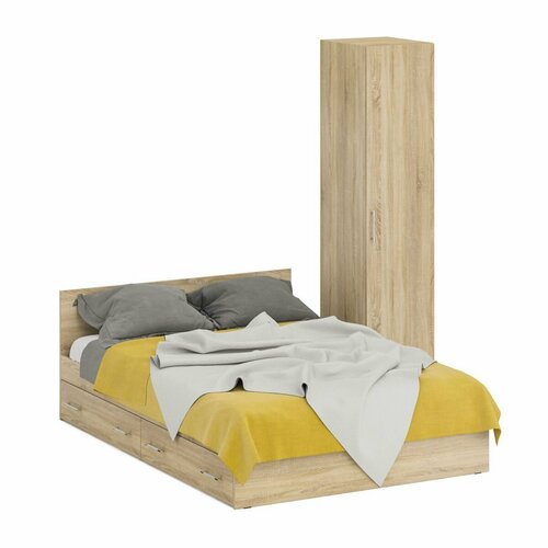 Кровать с ящиками СВК 1400 + Пенал Стандарт Дуб Сонома
