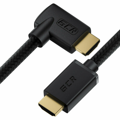 GCR Кабель 1.5м HDMI 2.0 M М правый угол черный нейлон видео кабель для телевизора ноутбука компьютера игровой приставки 1.5 метра