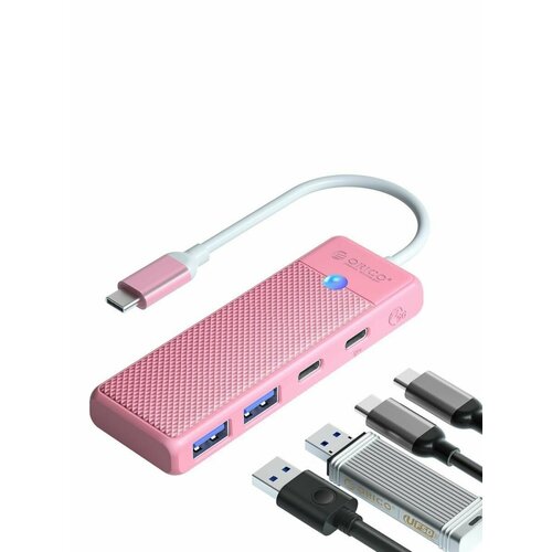 Концентратор ORICO USB-C с 2x USB-A, 1xUSB-C, 1xPD 100 Вт, розовый (ORICO-PAPW2AC-C3-015-PK-EP)