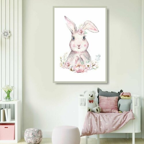 Постер Кролик С Цветами Для Детской 30х40 см в тубусе ПолиЦентр
