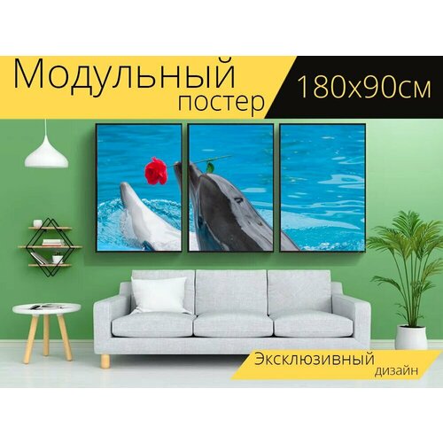Модульный постер "Дельфинарий, море, дельфин" 180 x 90 см. для интерьера