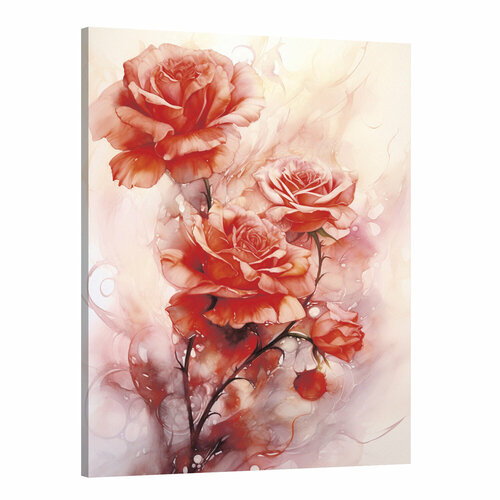 Интерьерная картина 50х70 "Розы в вихре страстей"