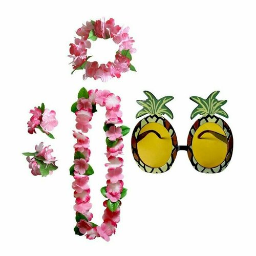 Гавайский набор Хула - 1 : гавайское ожерелье, повязка на голову, браслеты, очки