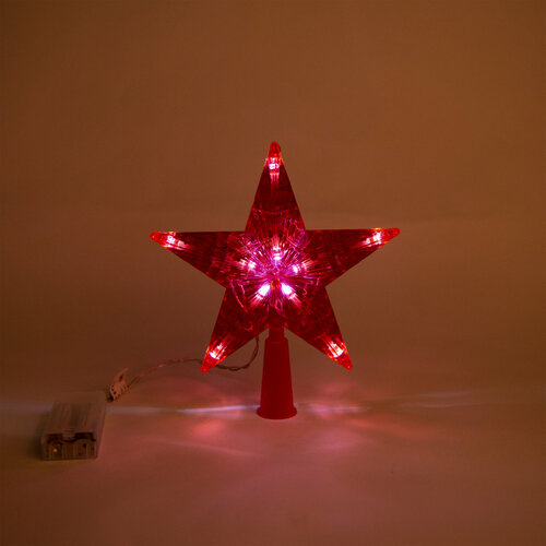 Звезда на новогоднюю елку / верхушка на елку красная, на батарейках